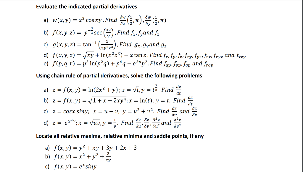 Solved Evaluate the indicated partial derivatives a) | Chegg.com