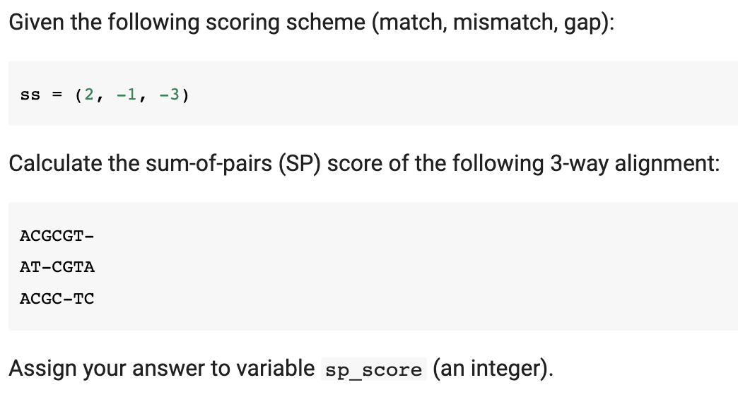 Solved Given the following scoring scheme (match, mismatch, | Chegg.com