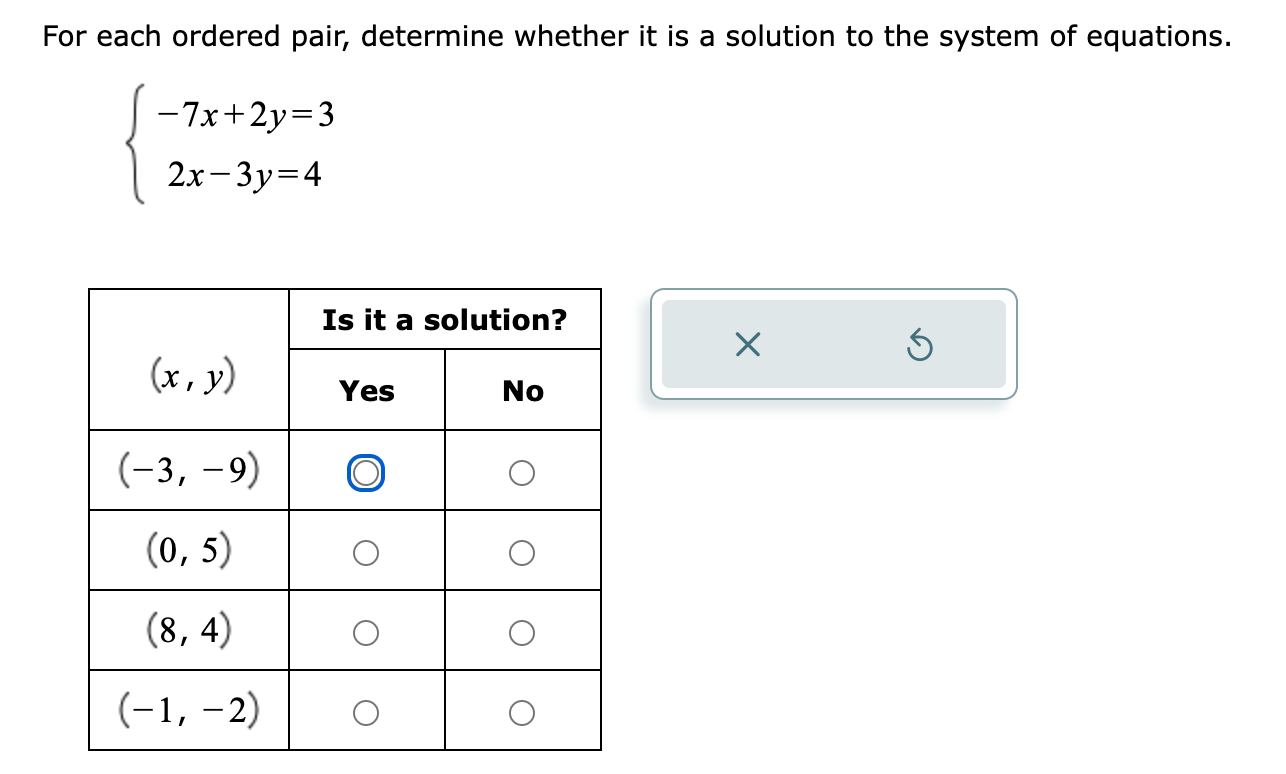 Solved For each ordered pair, determine whether it is a | Chegg.com