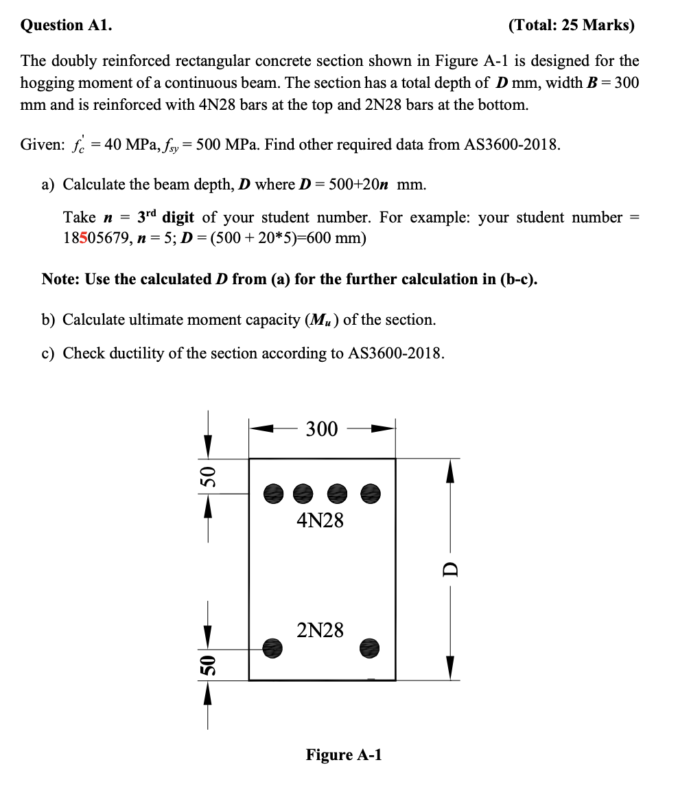 Solved Question A1. (Total: 25 Marks) The doubly reinforced | Chegg.com