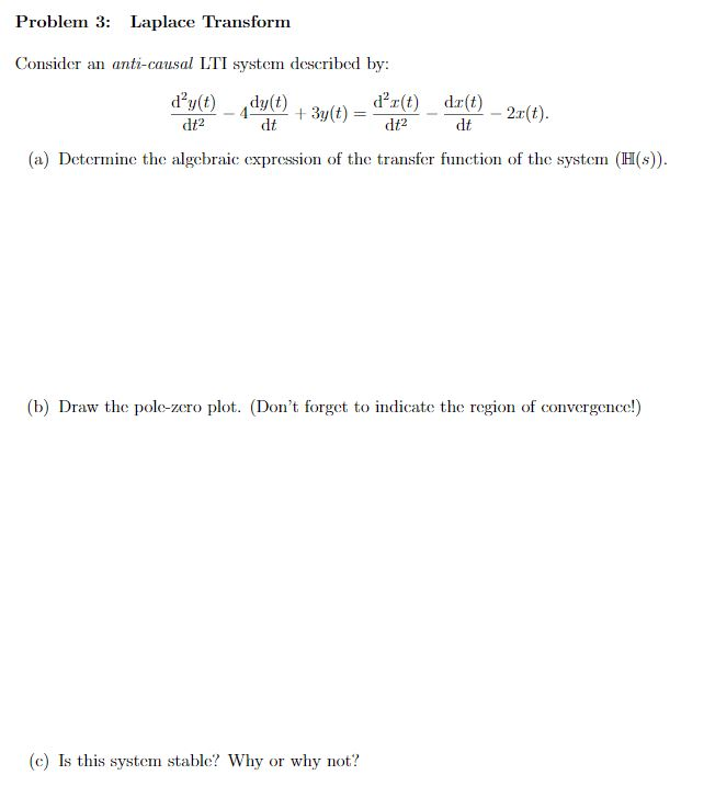 Solved Problem 3: Laplace Transform Consider an anti-causal | Chegg.com