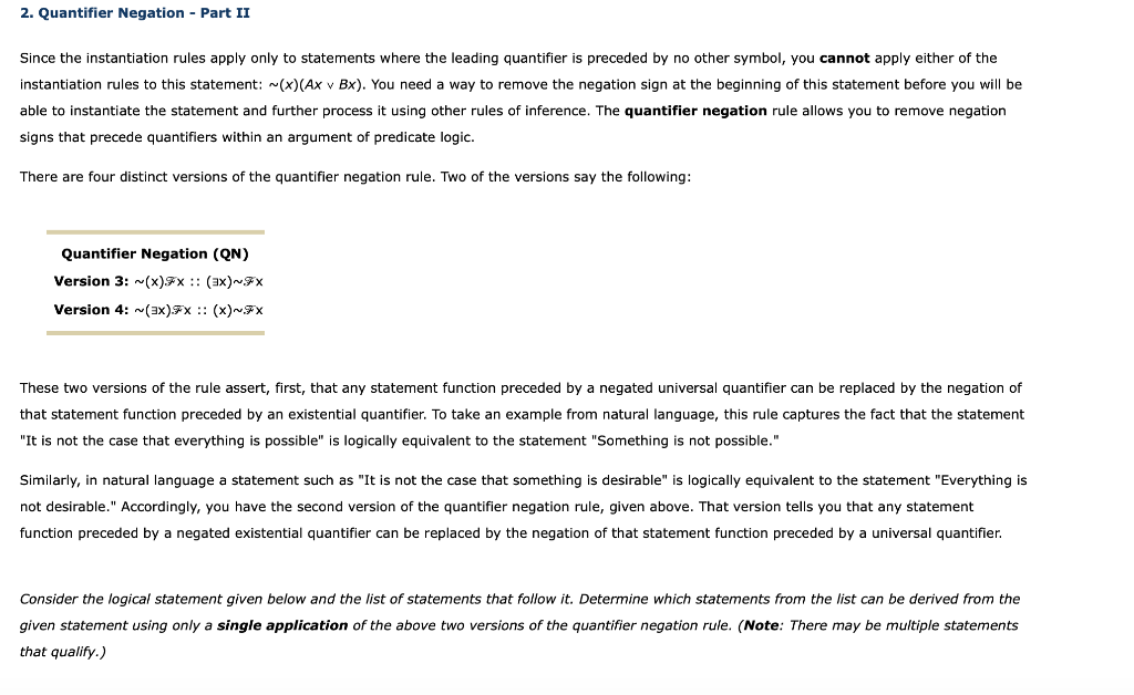 Solved 2 Quantifier Negation Part Ii Since The