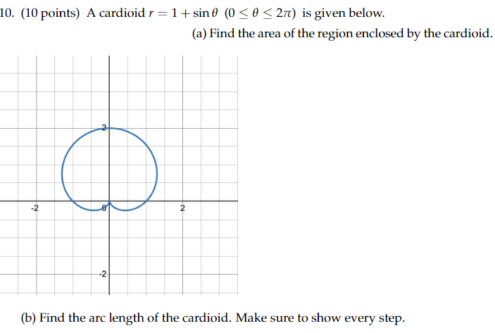 Solved (10 ﻿points) ﻿A cardioid r=1+sinθ(0≤θ≤2π) ﻿is given | Chegg.com