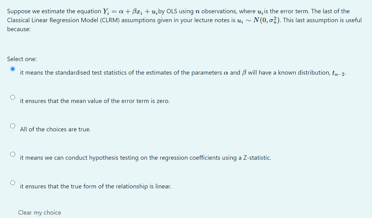 Solved Suppose we estimate the equation Yi=α+βxi+ui by OLS | Chegg.com