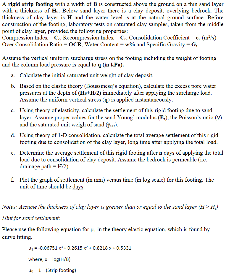 Solved A rigid strip footing with a width of B is | Chegg.com