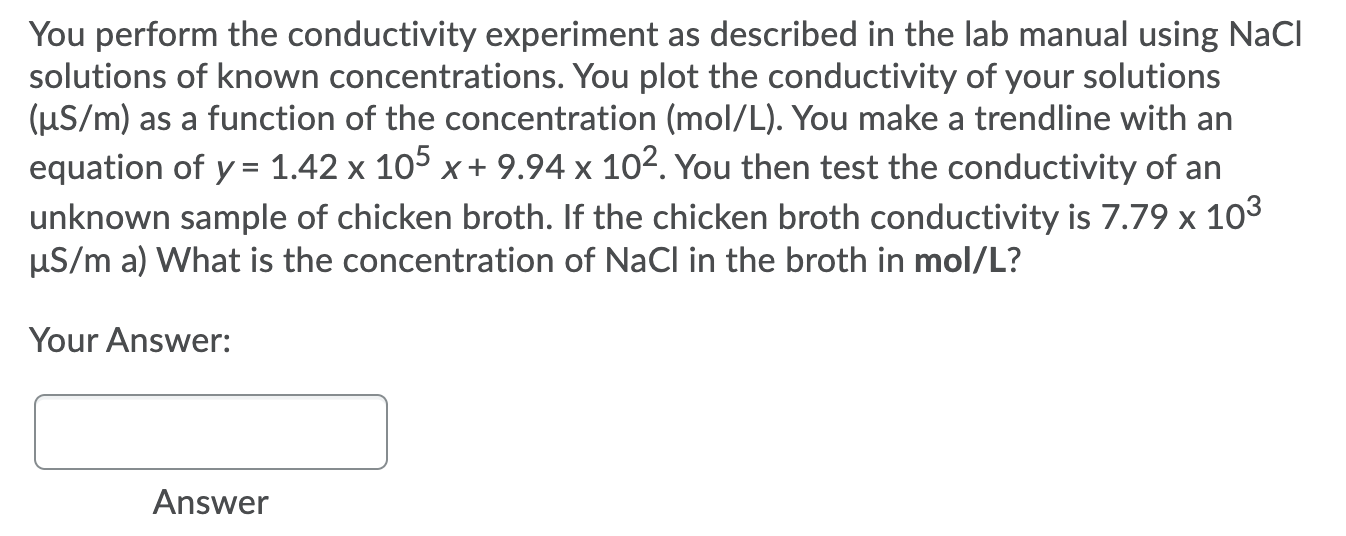 Solved You perform the conductivity experiment as described | Chegg.com