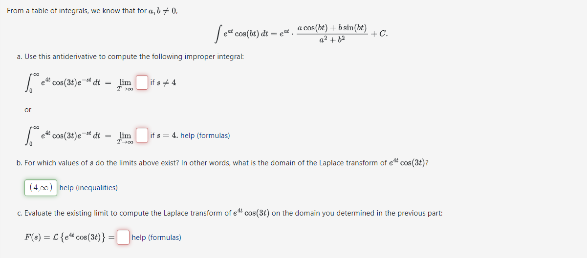 Solved From a table of integrals, we know that for a,b =0, | Chegg.com