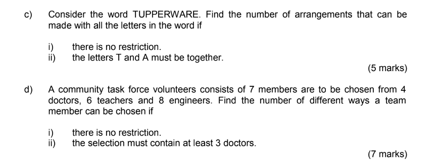 Solved c) Consider the word TUPPERWARE. Find the number of | Chegg.com