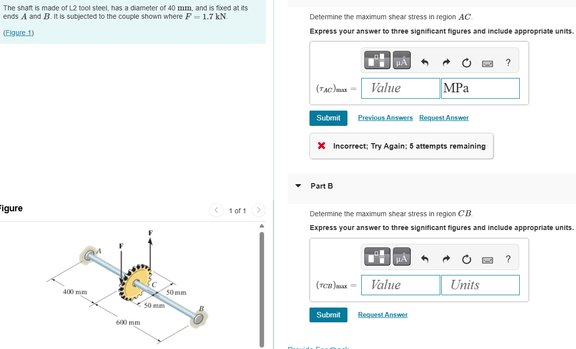 Solved The shaft is made of L2 ﻿tool steel, has a diameter | Chegg.com
