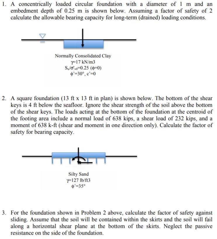 Solved 1. A concentrically loaded circular foundation with a | Chegg.com