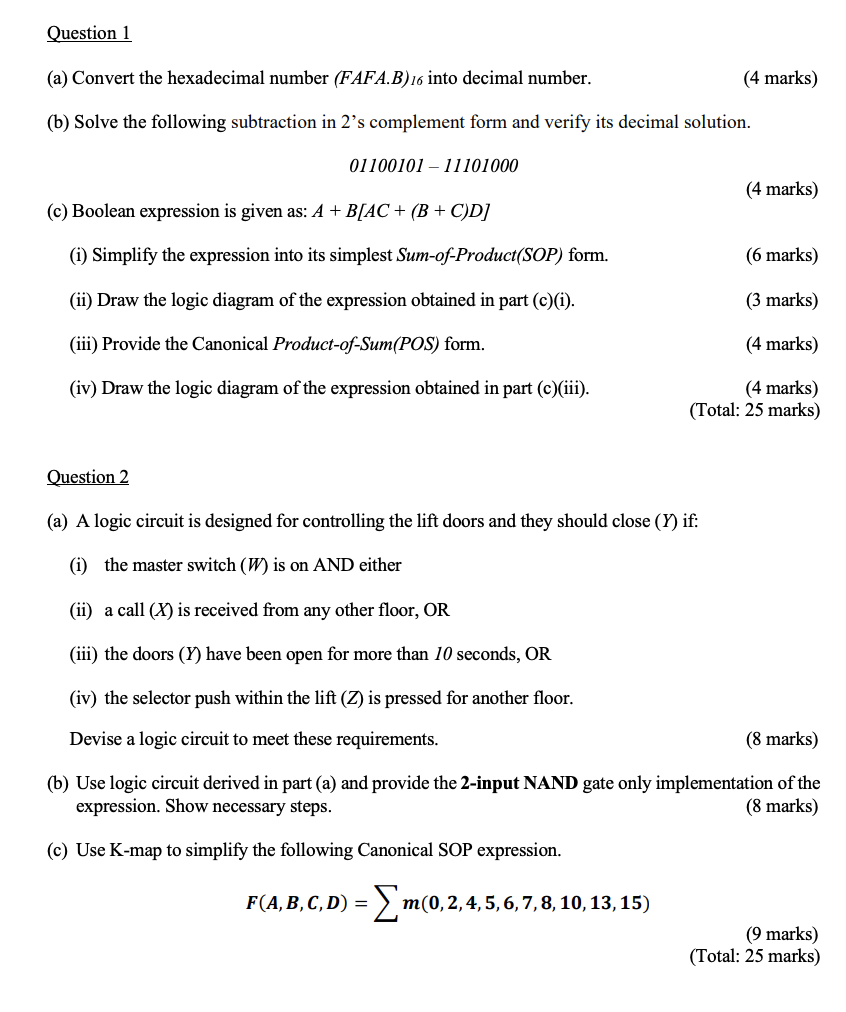 Solved Question 1 (a) Convert the hexadecimal number | Chegg.com