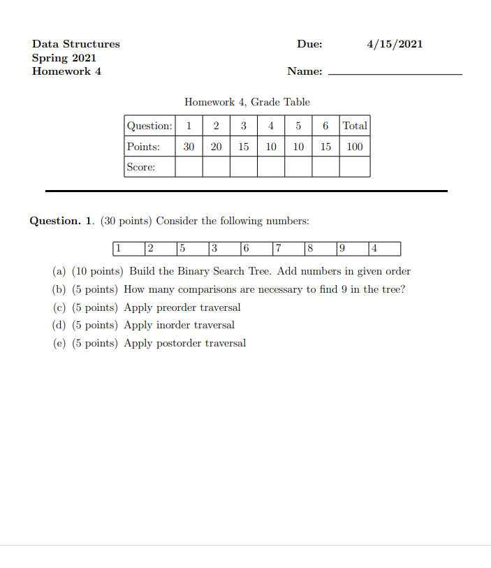 Solved Data Structures Homework 4 Page 4 Of 5 4 15 2021