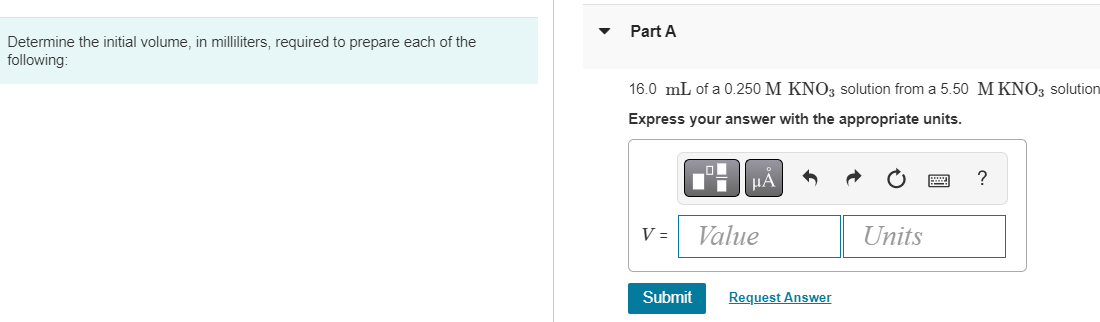 Solved Determine the initial volume, in milliliters, | Chegg.com