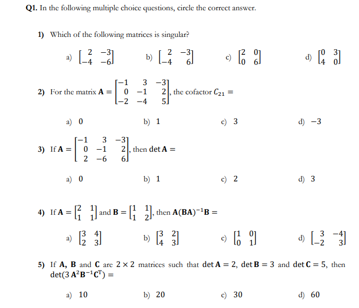 Solved Q1. In the following multiple choice questions, | Chegg.com