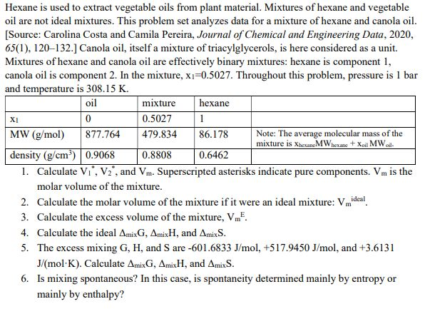 oil. Hexane is used to extract vegetable oils from | Chegg.com