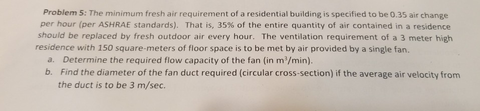 Solved Problem 5: The minimum fresh air requirement of a | Chegg.com