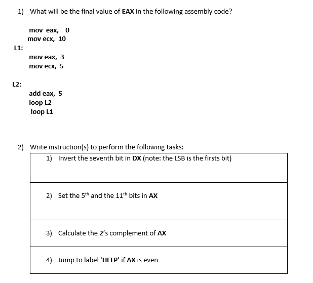 1) What will be the final value of EAX in the | Chegg.com