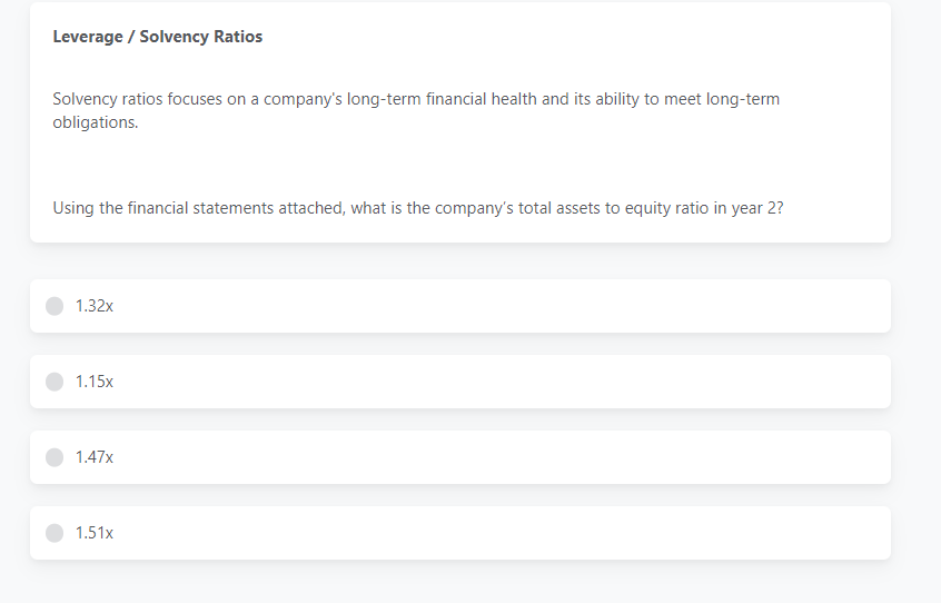 Solved Leverage / ﻿Solvency RatiosSolvency ratios focuses on | Chegg.com