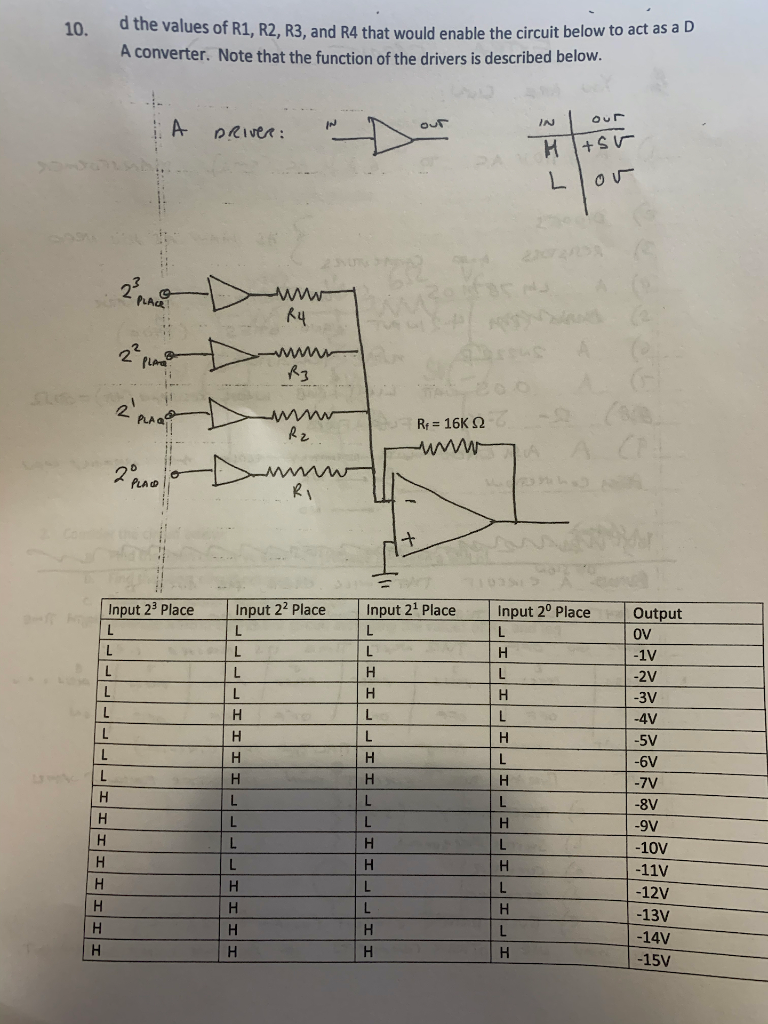 Solved 10 d the values of R1, R2. R3. and R4 that would | Chegg.com