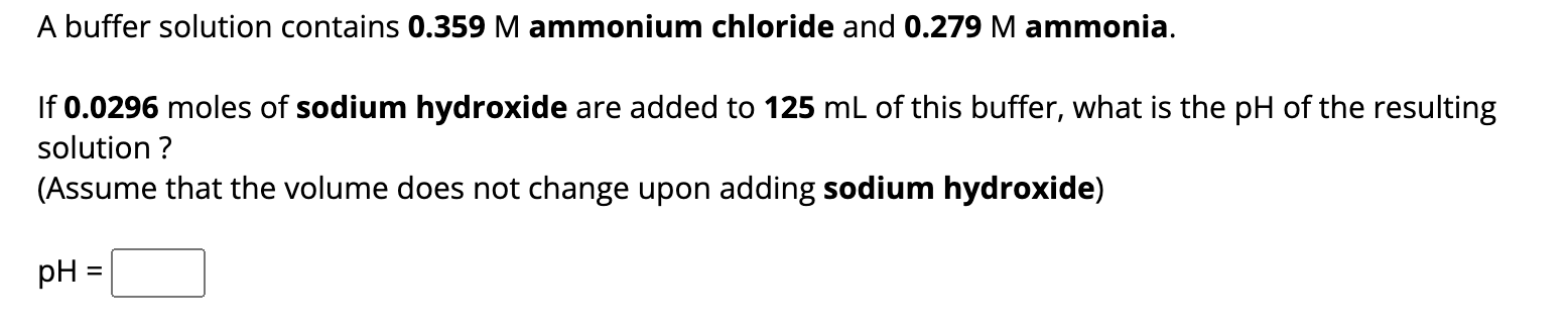 Solved A buffer solution contains 0.359M ammonium chloride | Chegg.com