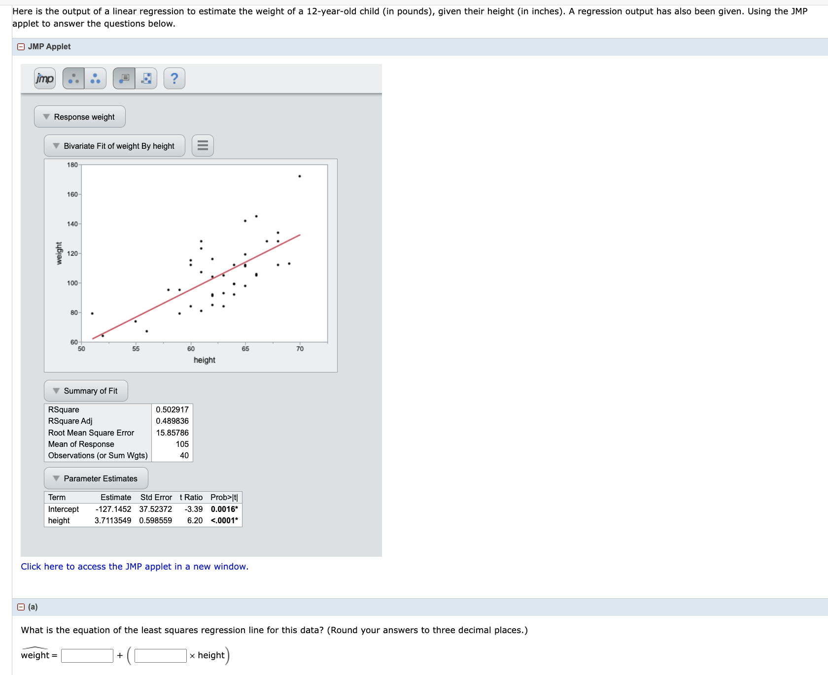 Solved applet to answer the questions below. JMP Applet | Chegg.com