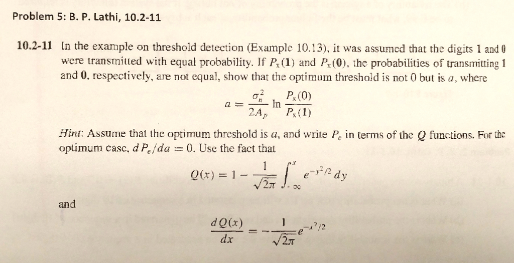 Solved In the example on threshold detection, it was assumed | Chegg.com