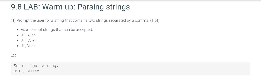 Solved 9 8 Lab Warm Up Parsing Strings 1 Prompt The User