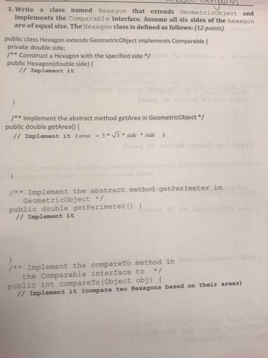 Solved Write a class named Hexagon that extends Geometric | Chegg.com