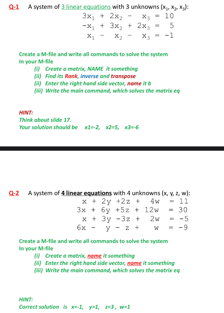 Solved Q-1 A system of 3 linear equations with 3 unknowns | Chegg.com