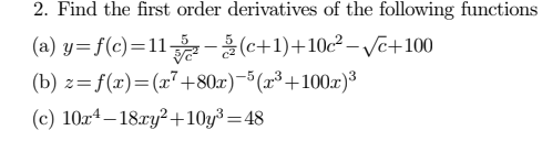 Solved 2. Find the first order derivatives of the following | Chegg.com