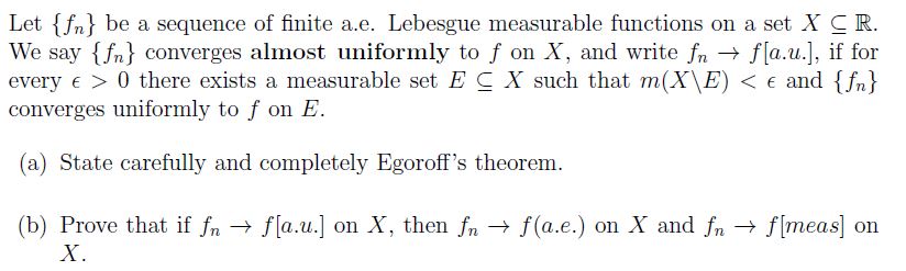 Solved Let {fn} be a sequence of finite a.e. Lebesgue | Chegg.com
