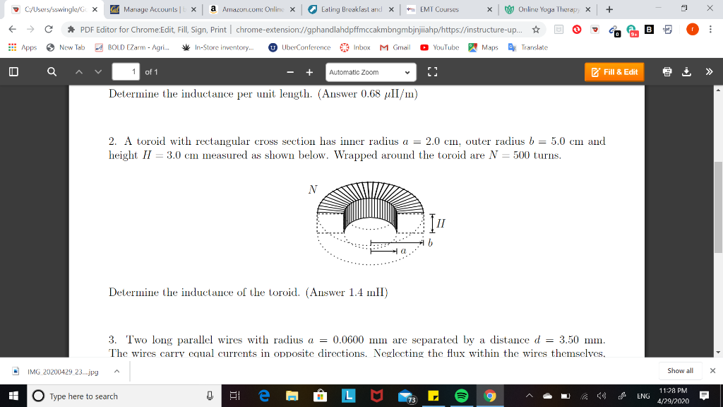 Solved 2. A toroid with rectangular cross section has inner | Chegg.com