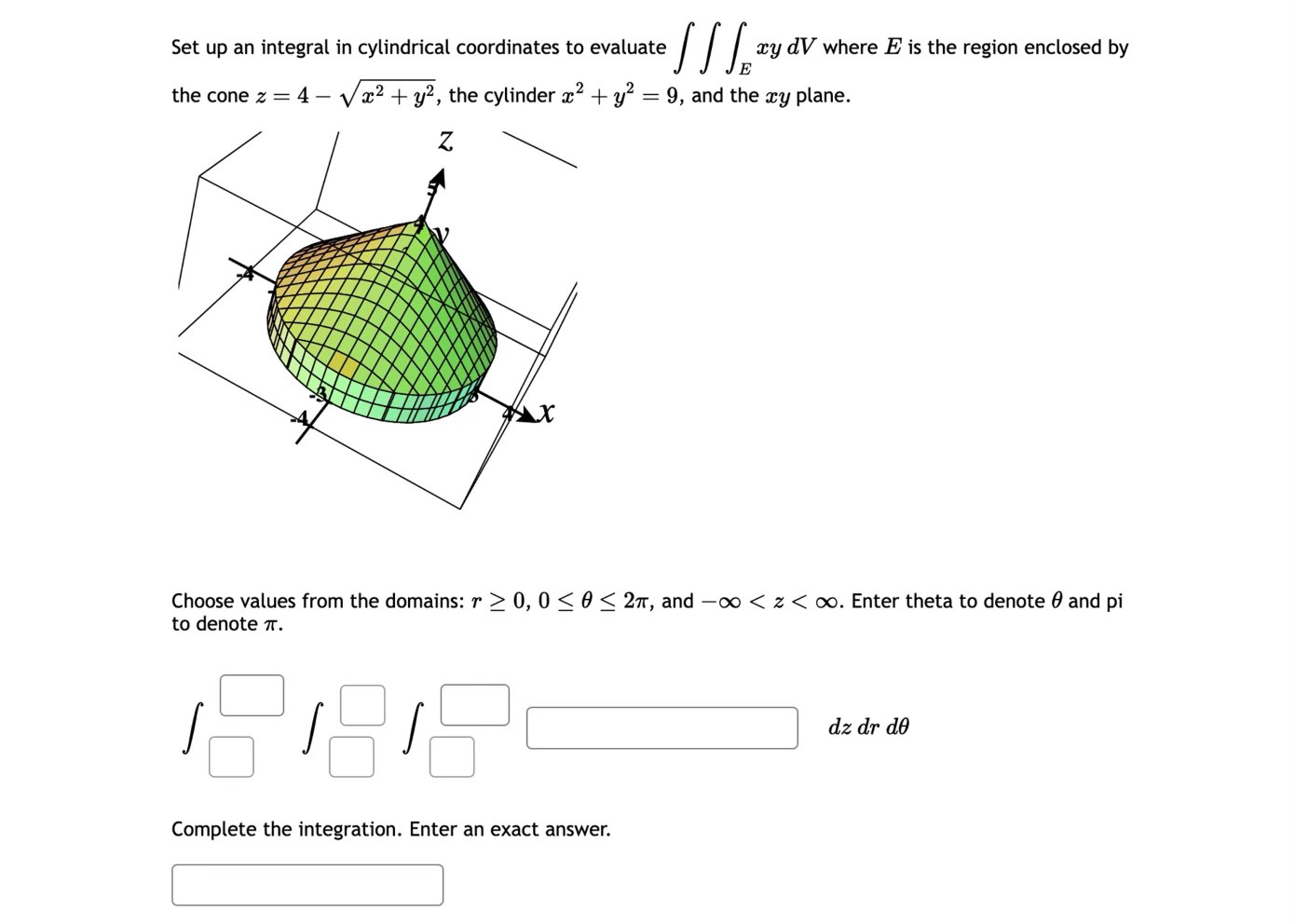 Solved Set up an integral in cylindrical coordinates to | Chegg.com