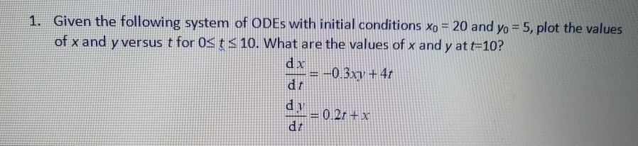 Solved Given the following system of ODEs with initial | Chegg.com