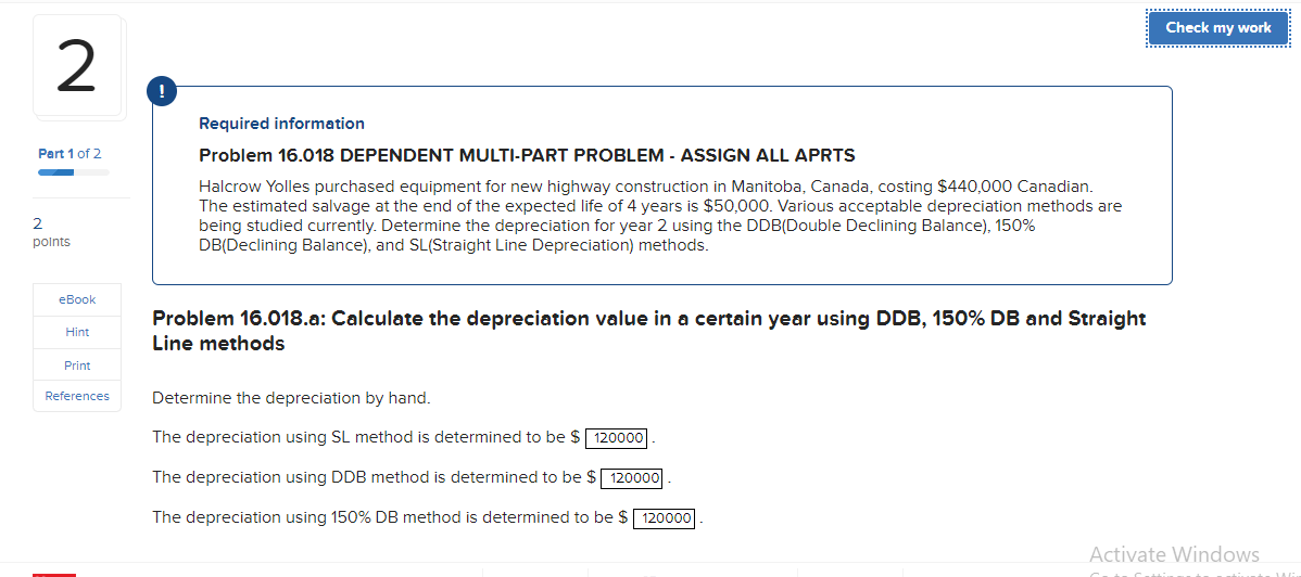 Solved Check my work 2 Part 1 of 2 Required information | Chegg.com