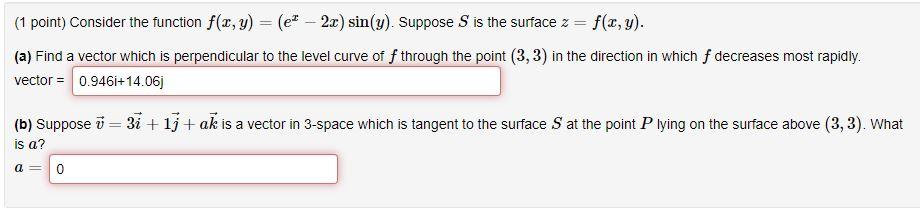 Solved (1 point) Consider the function f(x,y)=(ex−2x)sin(y). | Chegg.com