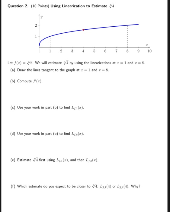 Solved Question 2 10 Points Using Linearization To