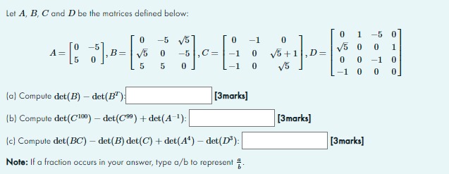 Solved Let A, B, C and D be the matrices defined below: 0 -5 | Chegg.com