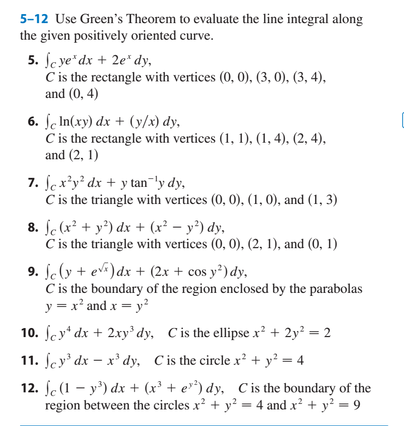 Solved 5-12 Use Green's Theorem to evaluate the line | Chegg.com