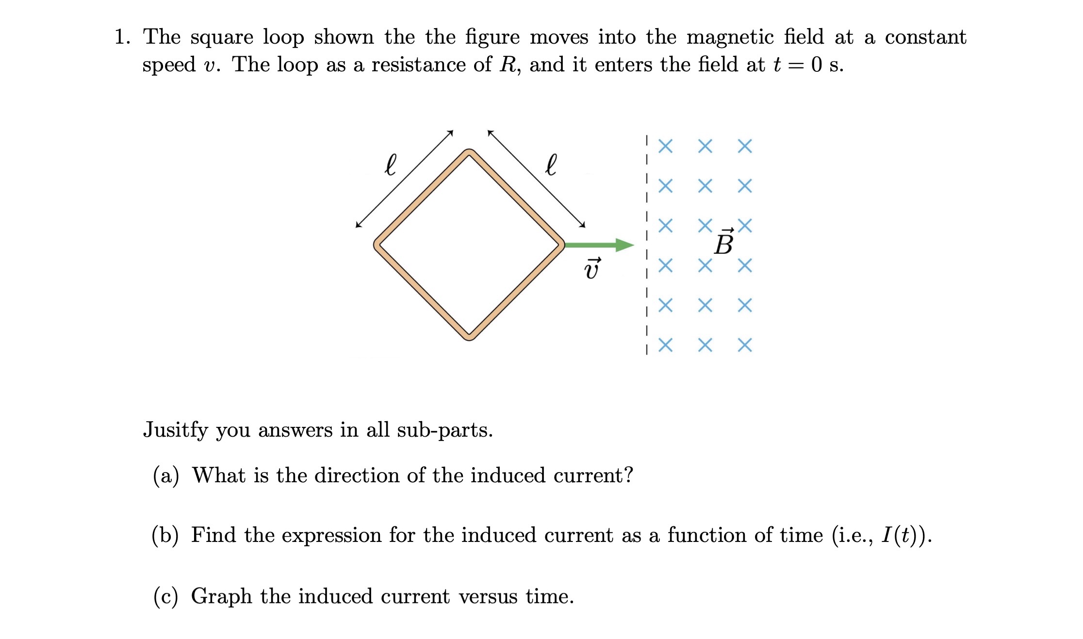 Solved 1. ﻿The square loop shown in the figure moves into | Chegg.com