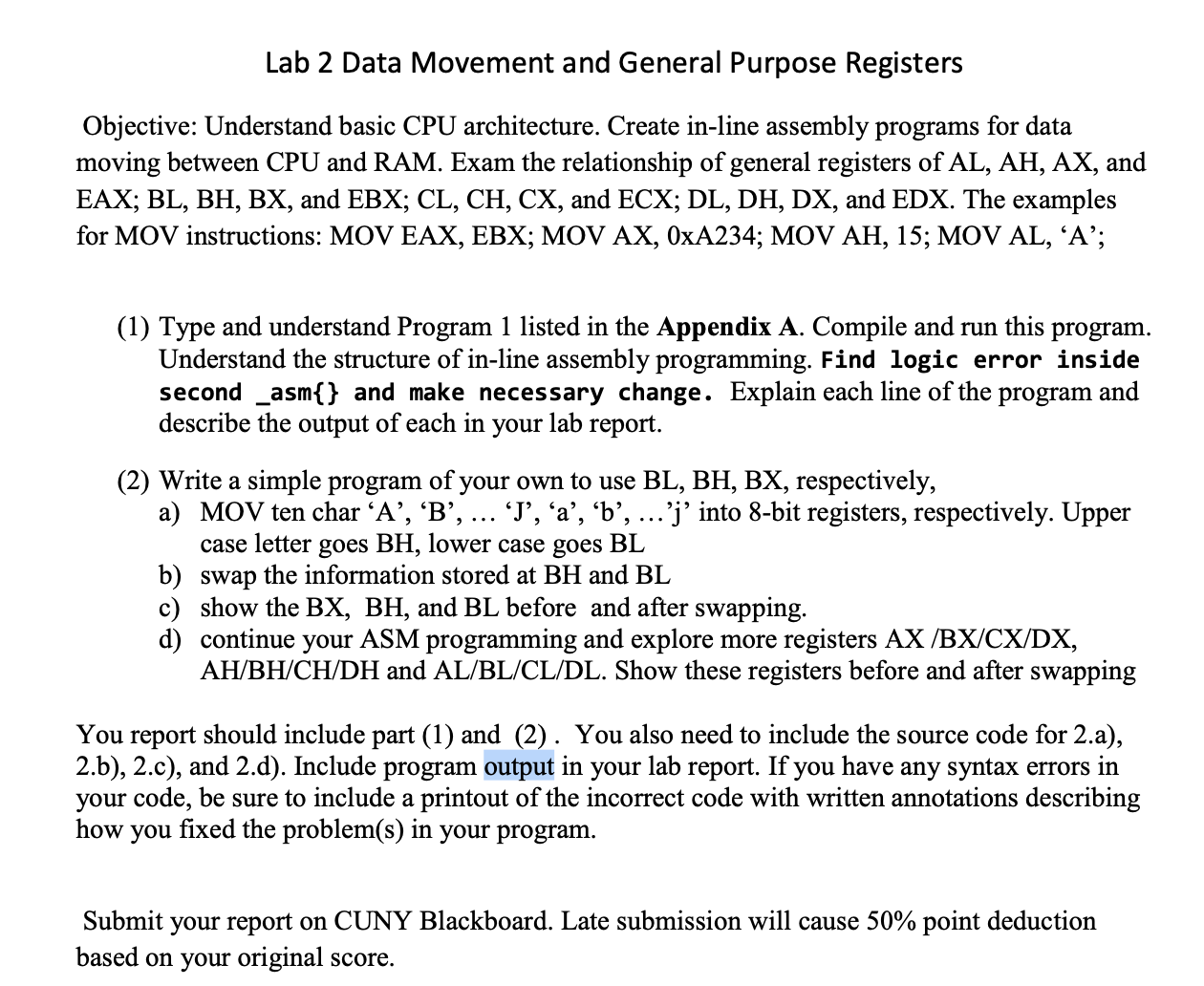 Solved Lab 2 Data Movement and General Purpose Registers | Chegg.com