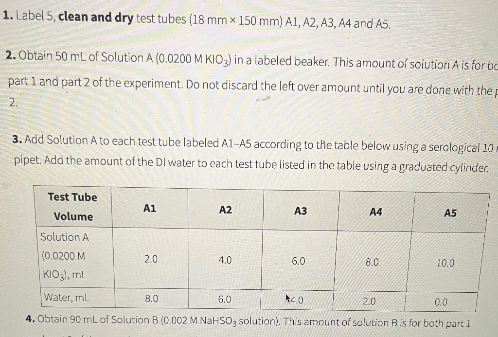 Solved 1. Label 5 , clean and dry test tubes (18 mm×150 | Chegg.com