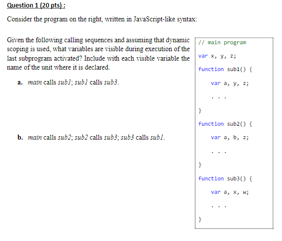 Solved Consider The Program On The Right Written In