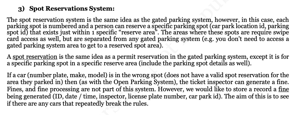 Solved 3) Spot Reservations System: The spot reservation | Chegg.com