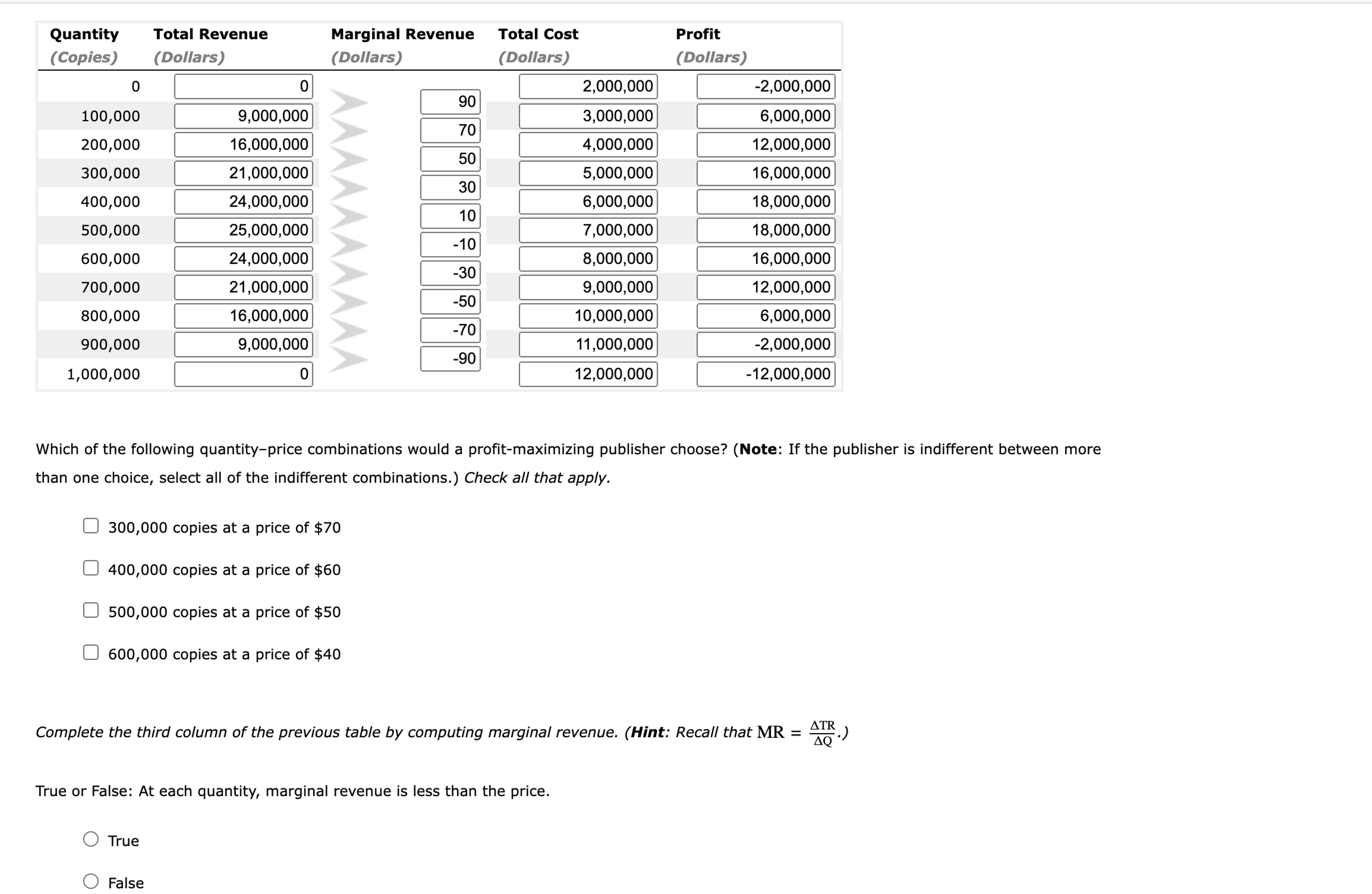 Solved \table[[\table[[Quantity],[(Copies)]],\table[[Total | Chegg.com