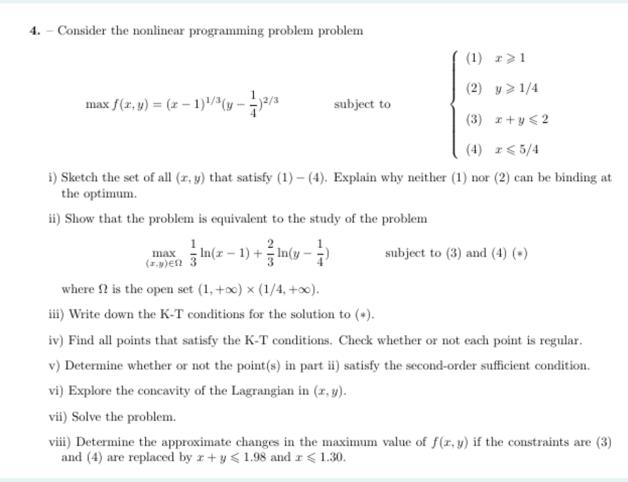 4 Consider The Nonlinear Programming Problem Problem 3966