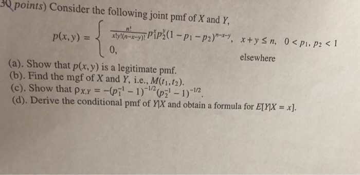 Solved points) Consider the following joint pmf of X and Y, | Chegg.com