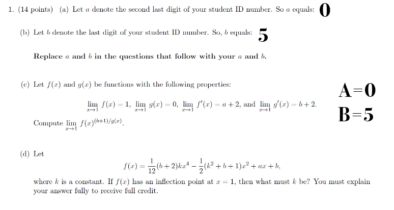 Solved 1. (14 points) (a) Let a denote the second last digit | Chegg.com
