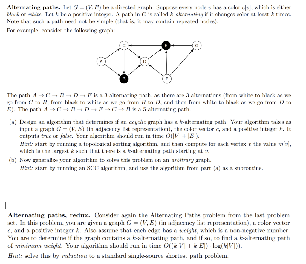 Solved Alternating paths. Let G = (V, E) be a directed | Chegg.com