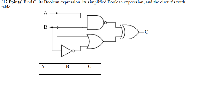 Solved (12 Points) Find C, its Boolean expression, its | Chegg.com